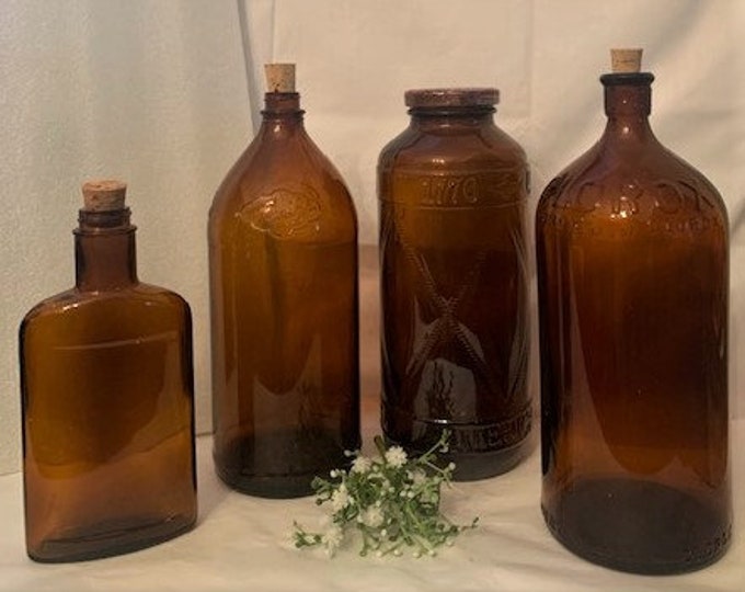 Vintage Old Apothecary Brown Glass Bottles, Mott's Bi-centennial Amber ...
