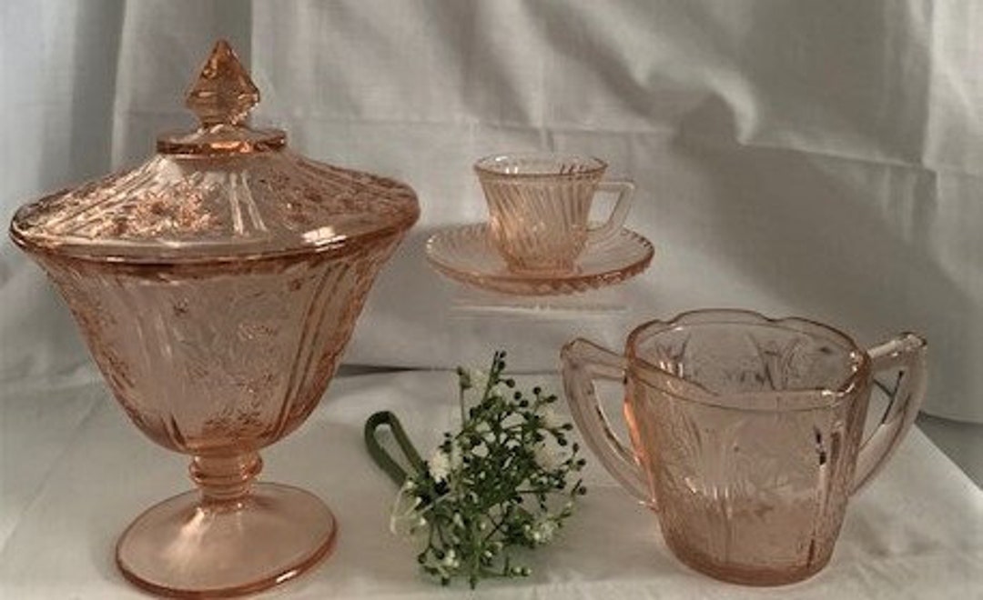 Vintage Pink Depression Glass Collection federal Glass Co Covered Candy ...