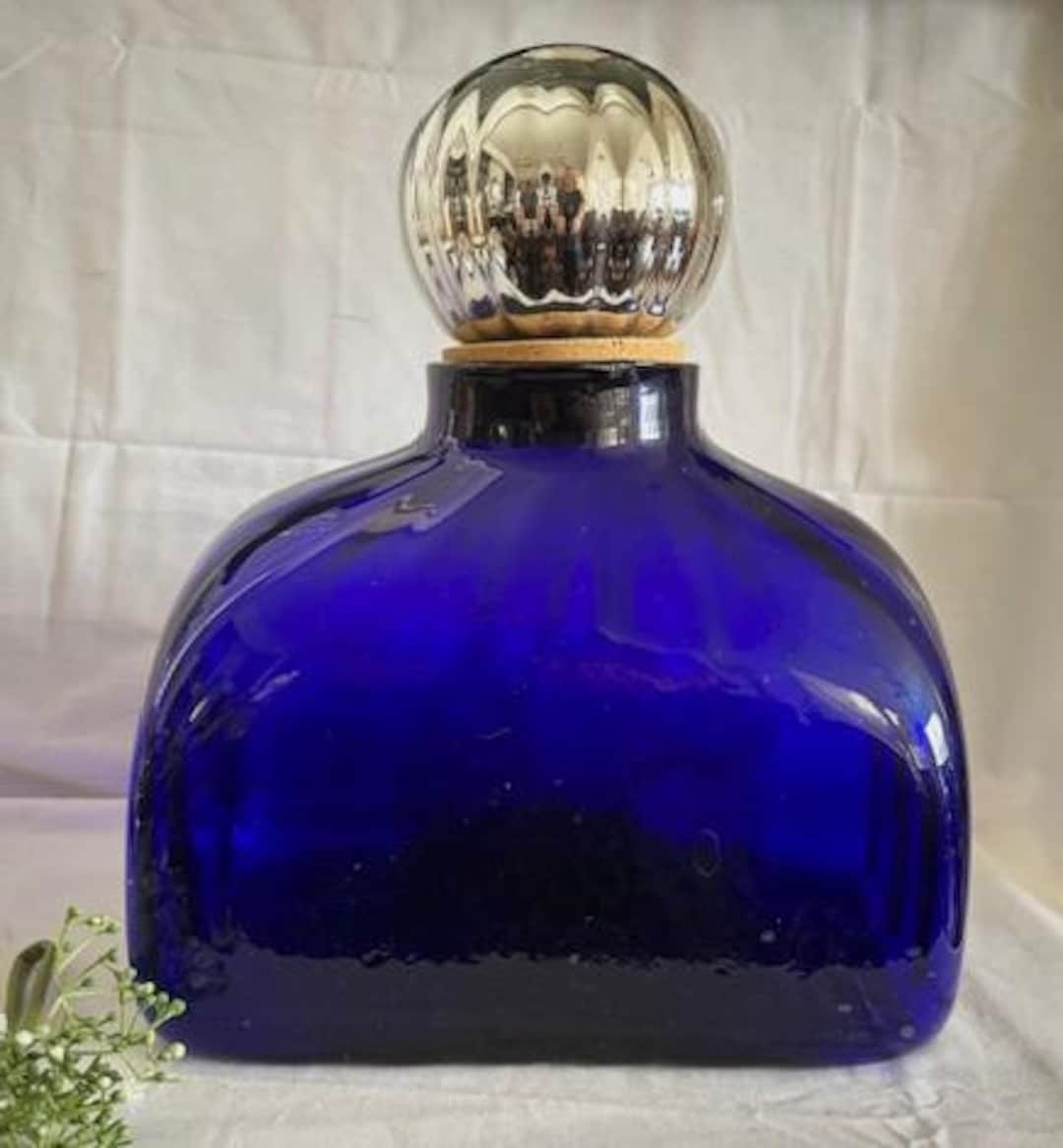 Vintage Hand-blown Cobalt Blue Large Glass Jar With Mercury Glass ...