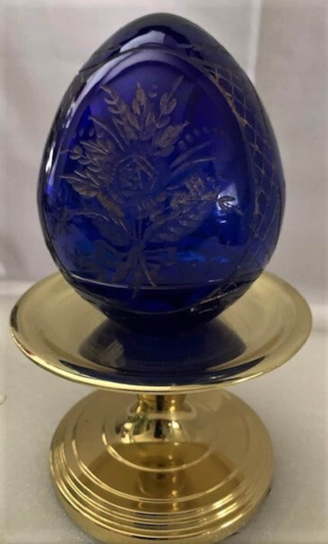 Vintage Faberge Cobalt Blue Glass Egg W/brass & Cloisonne Enamel Ornate ...
