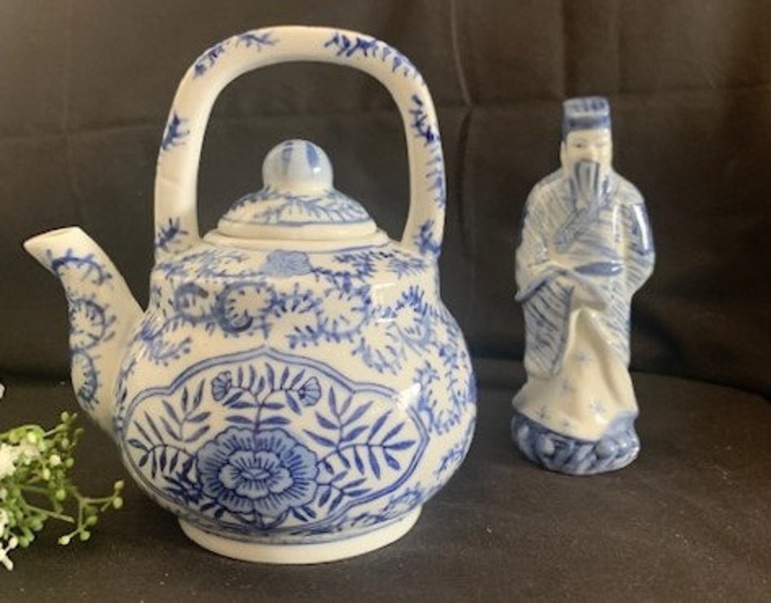 Vintage Blue & White Porcelain Teapot With Lid Floral Patter -porcelain ...