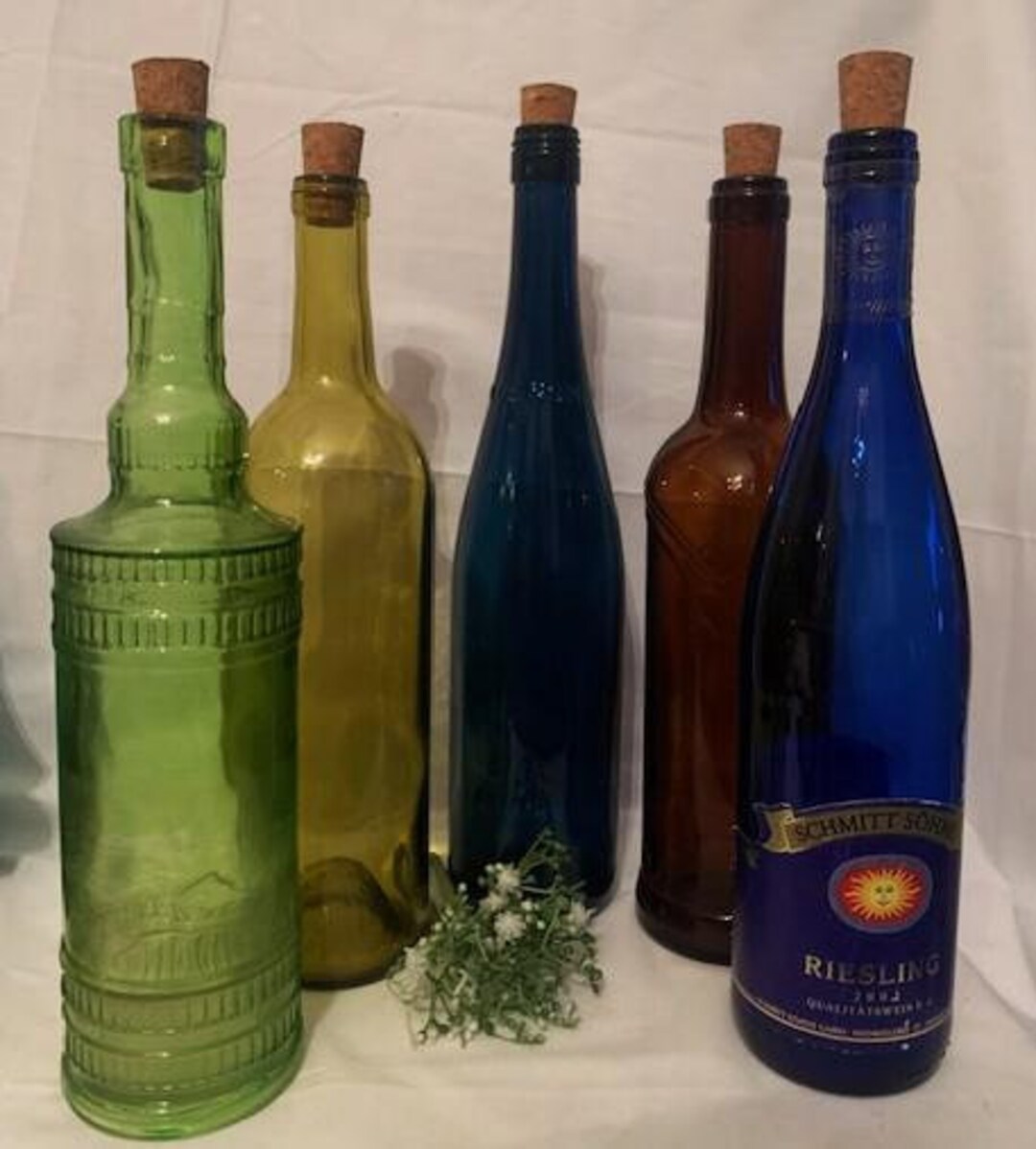 Vintage Decorative Glass Bottles Collection Light Green-yellow-cobalt ...