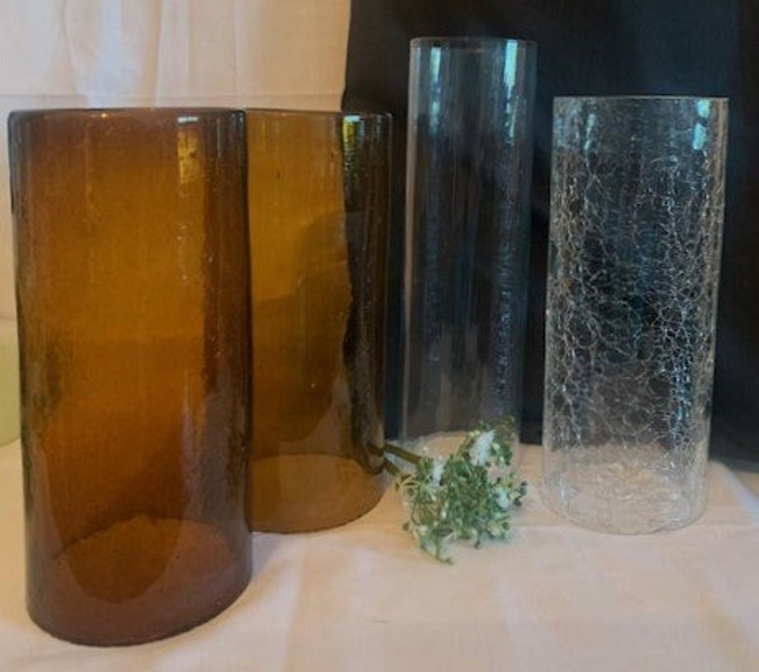 Vintage Tall Large Crackle Glass Cylinder Globe Tall Clear Optic Ribbed ...