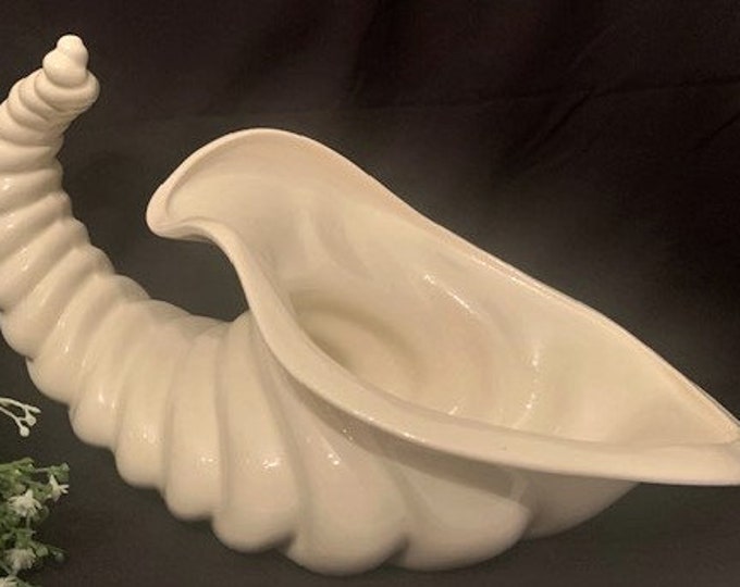 Vintage Large Ceramic White Cornucopia Decorative Bowl Atlantic Mold ...