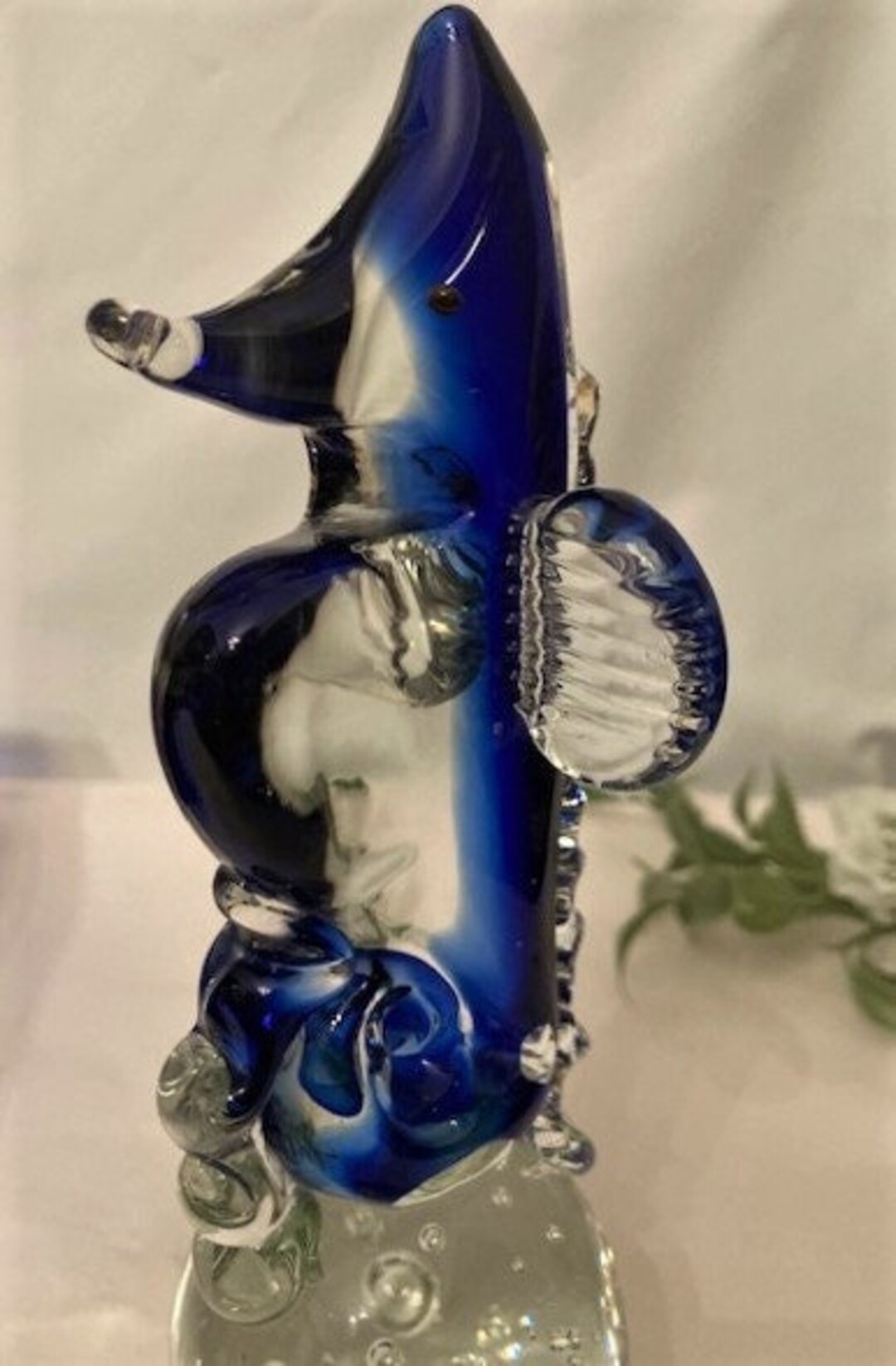 Vintage Hand Blown Deep Cobalt Blue Square Vase With Clear Bottom Glass ...