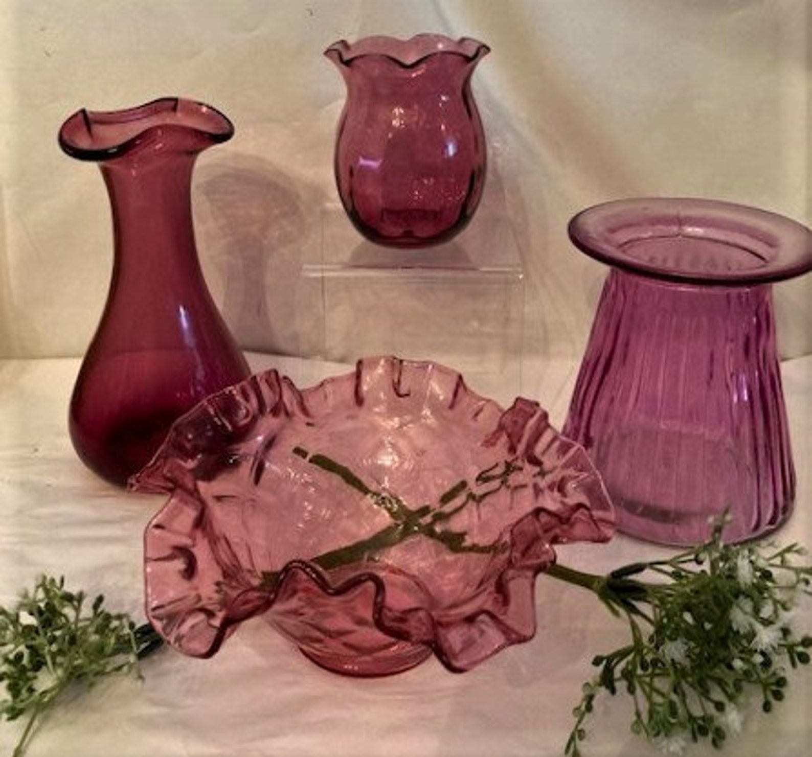 Vintage Pilgrim Art Glass Hand Blown Cranberry Vases Ruffled Etsy