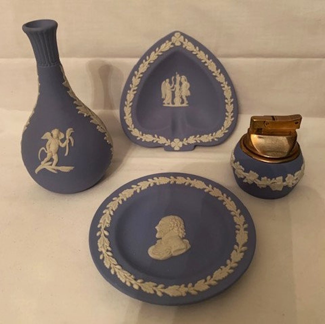 Vintage Wedgewood Jasperware Collection- White on Blue Table Lighter ...
