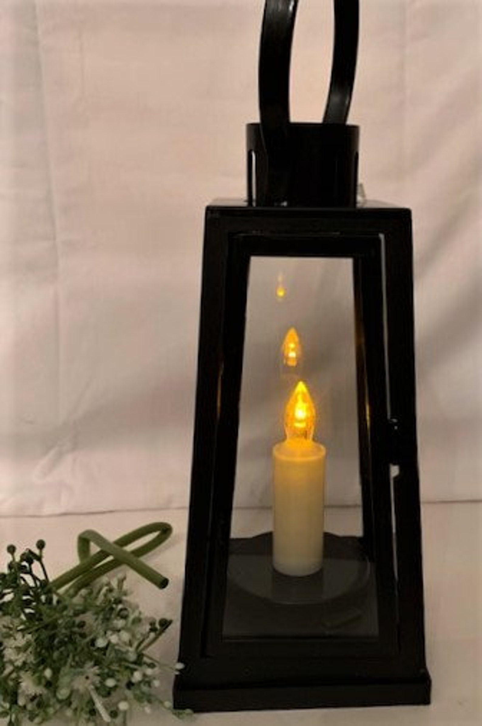 Black Battery-operated Flame Effect Lantern With Handle & - Etsy