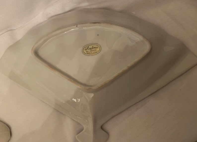 Vintage Andrea by Sadek Blue & White Fan Shape Trinket Dish-antique ...
