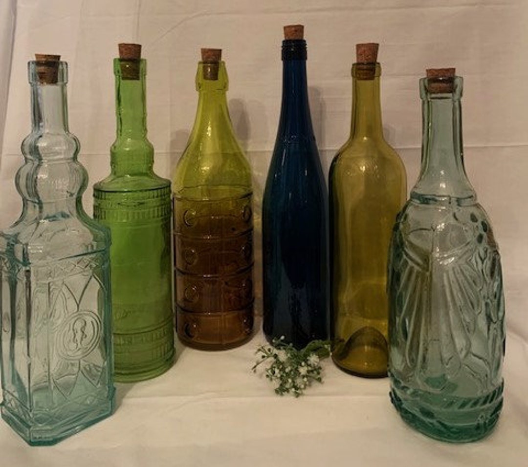 Vintage Decorative Tint Blue/green Glass Embossed Bottles Vintage ...