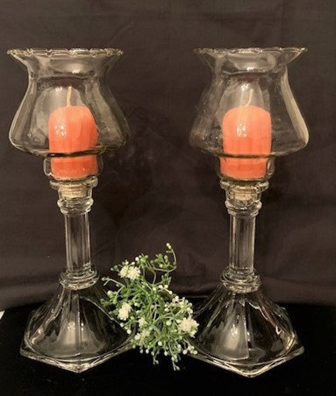 Vintage Pair of Elegant Styles Hexagon Shape With Vintage Ribbed Glass ...