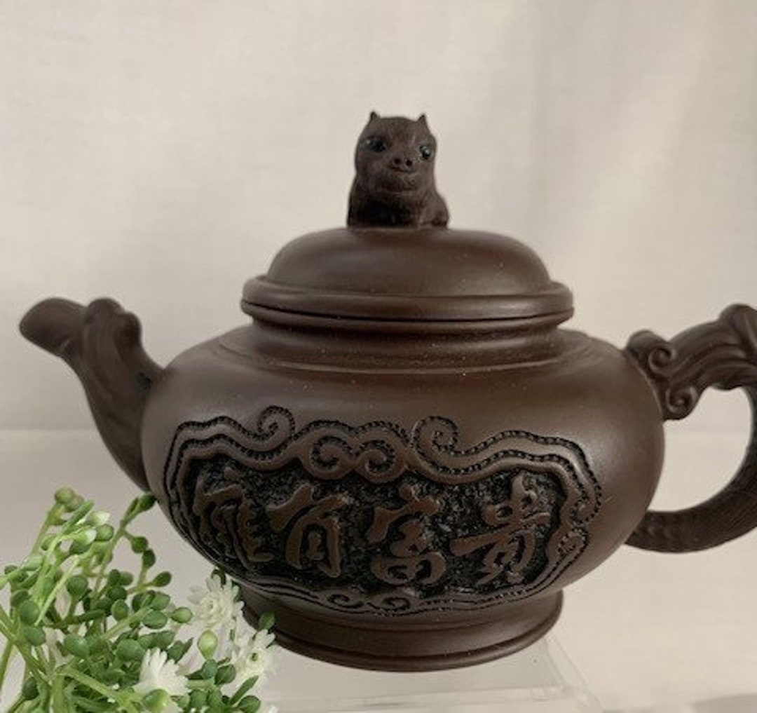Vintage Yixing Black Clay Teapot Set & Yixing Brown Clay Teapot With ...