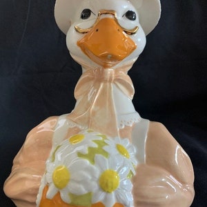 Vintage Large Mother Goose Ceramic Cookie Jar With Sun Bonnet & Daisy ...