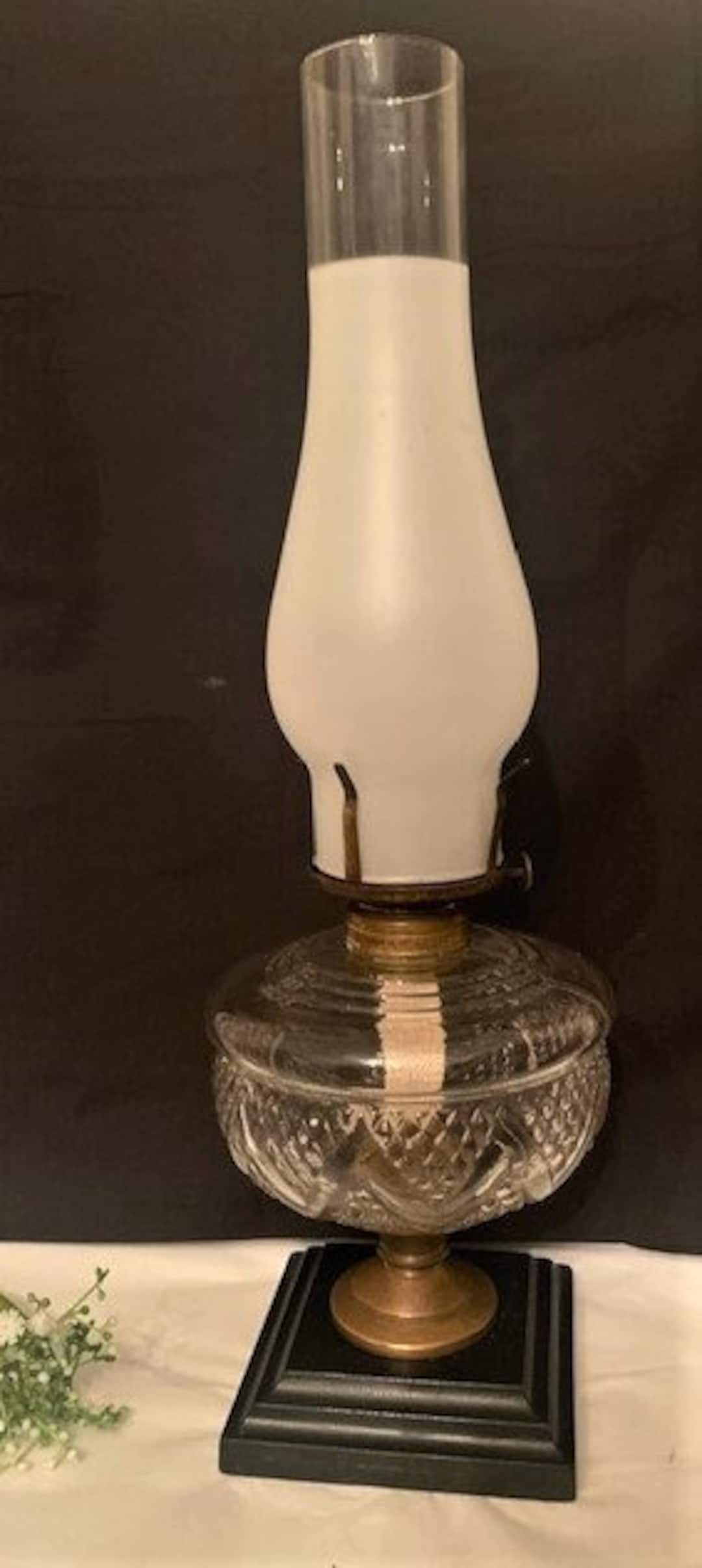 Vintage Antique Oil Lamp With Chimney Frosted Glass Shade With Black ...