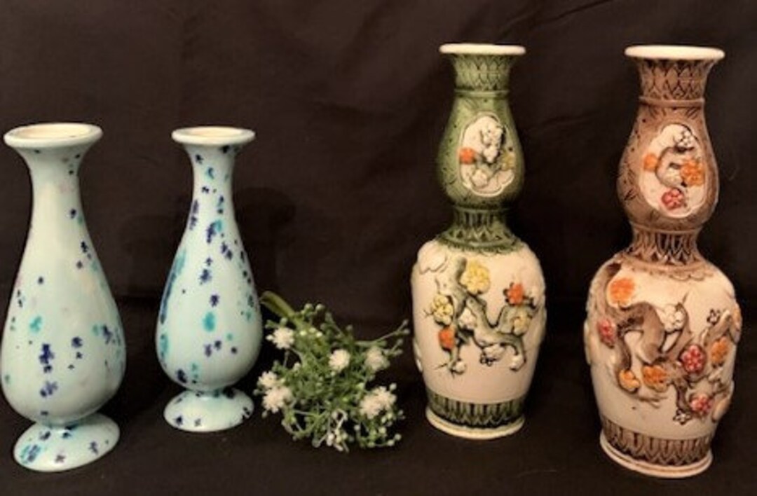 Vintage INARCO Japanese Cherry Blossom Bud Vases Flowers Hand Painted ...