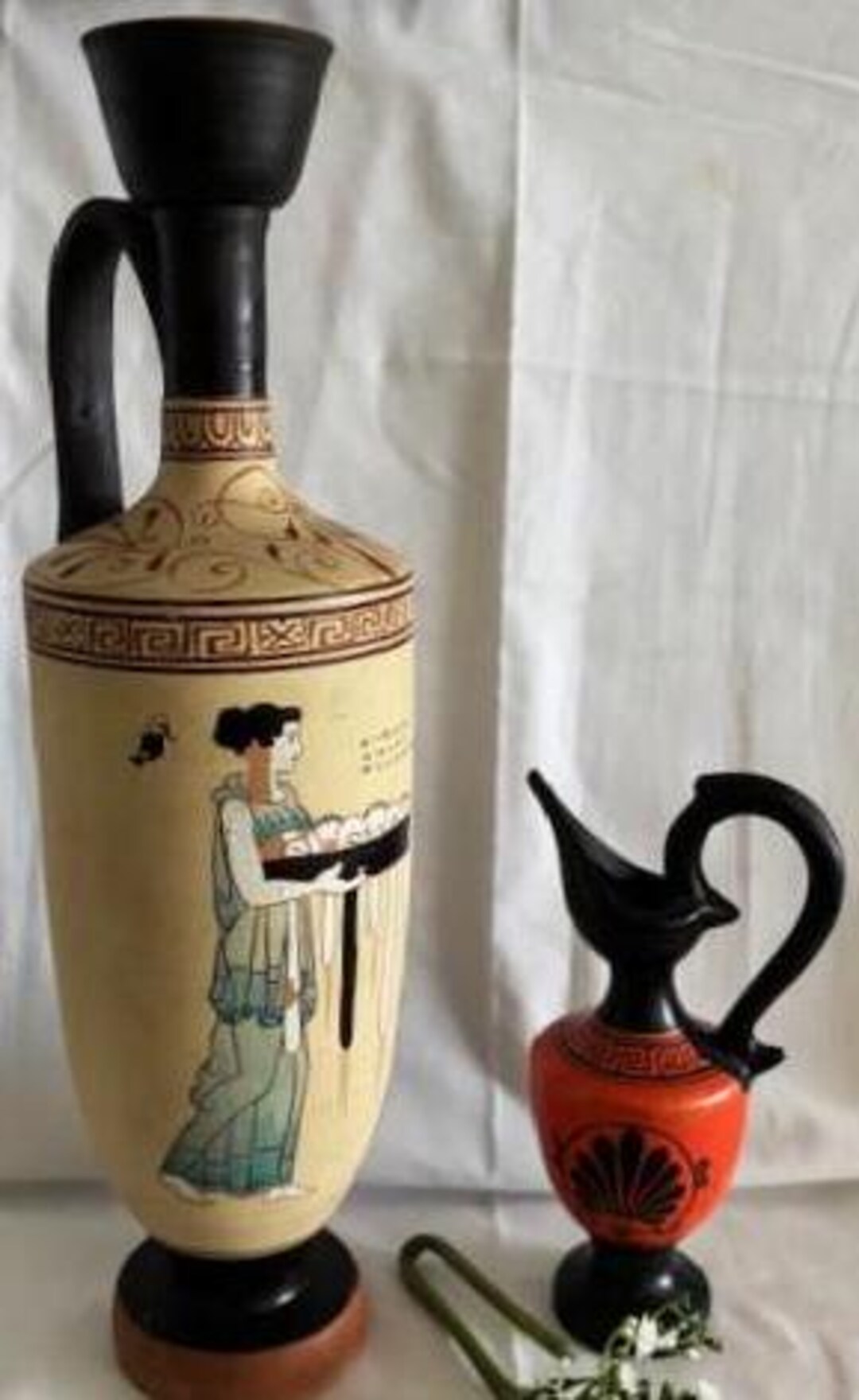 Vintage Greek Ceramic Vase Pot Vessel Lekythos W/handle & Hand Made in ...