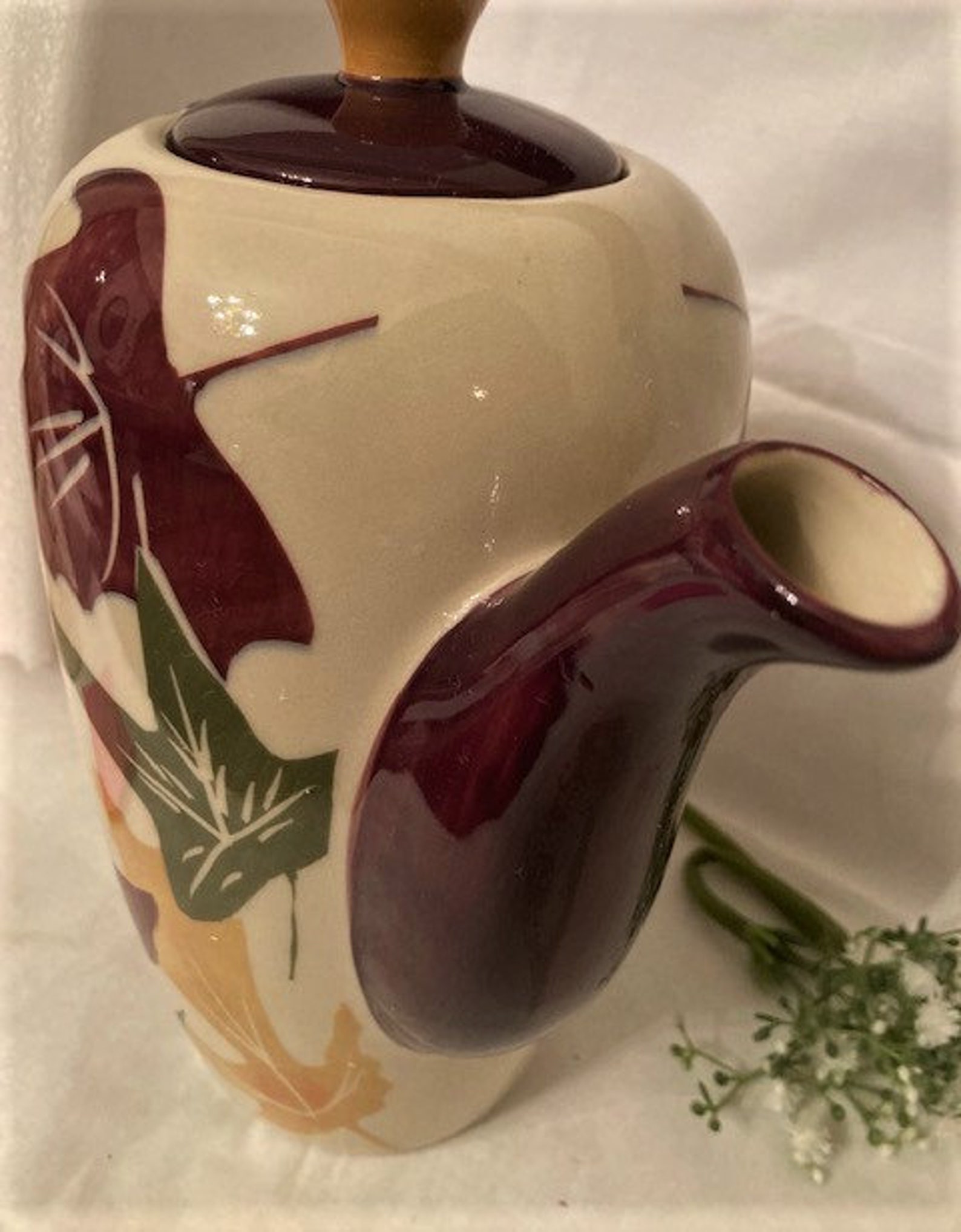 Vintage Tall Large Coffee Tea Pot by Huesnbrews- Fall Leaves Pattern ...