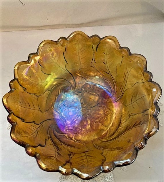 Indiana Glass Iridescent Marigold Carnival Glass Flower Shape Bowl ...