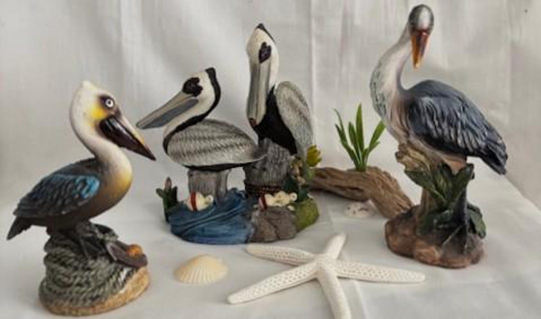 Vintage Resin Pelican Birds Figurine Collection and Blue-gray Heron ...
