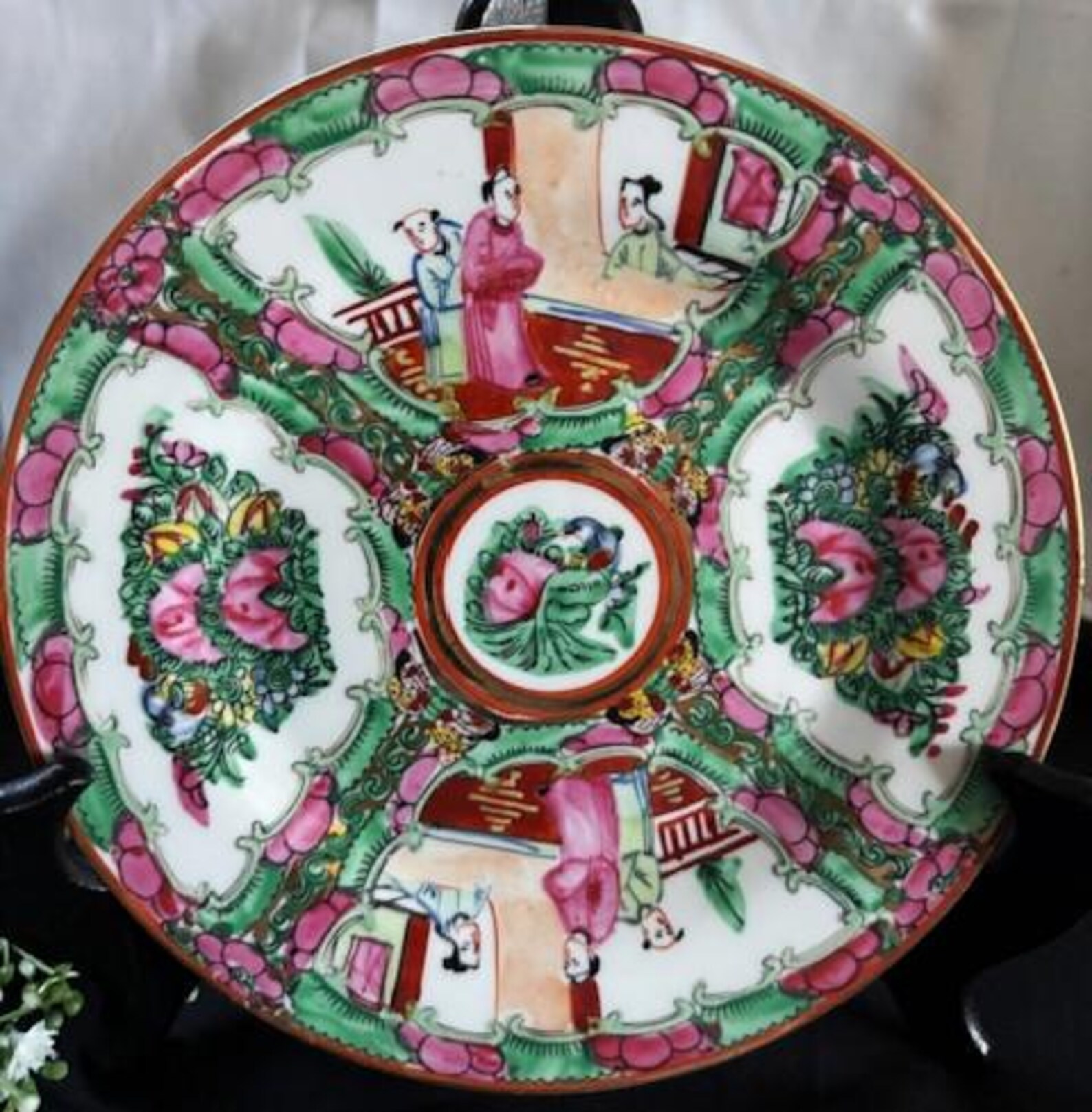 Vintage Rare Chinoiserie Porcelain Hand Painted "famille Rose" Flower ...
