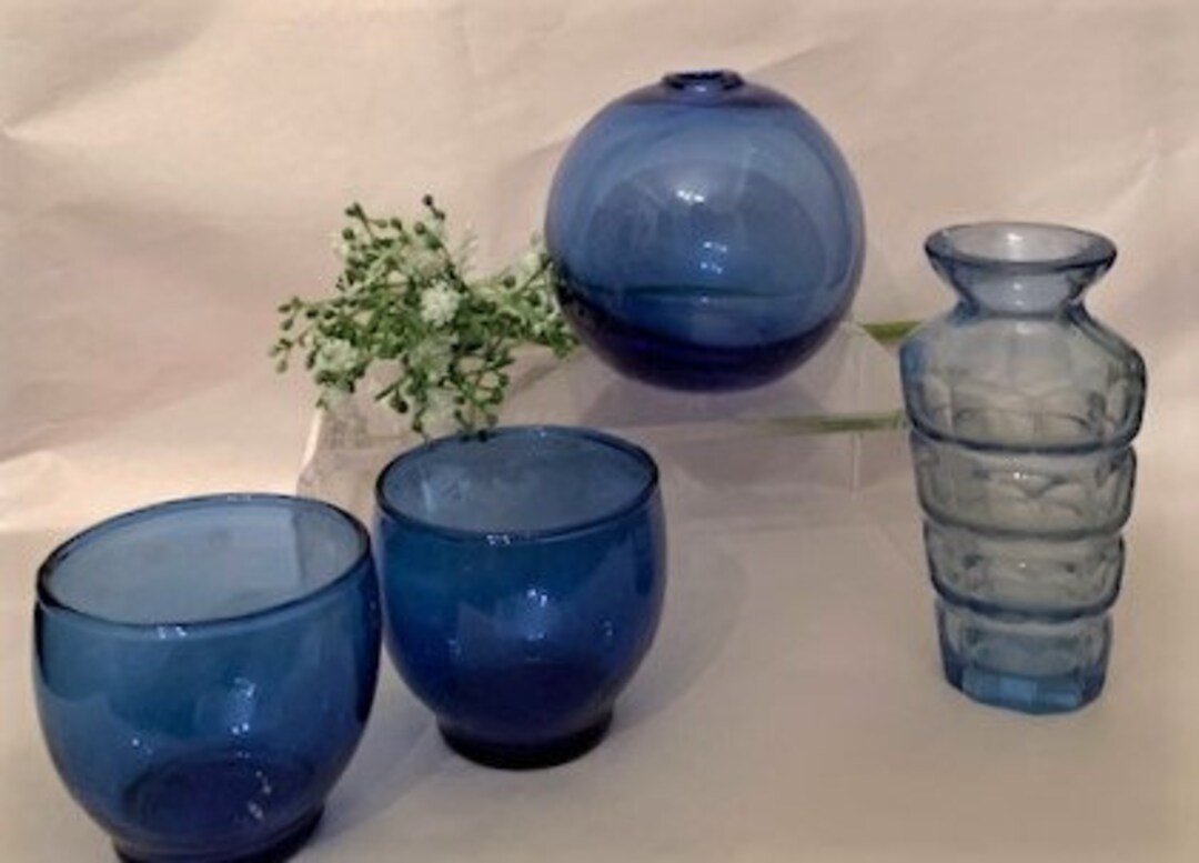 Vintage Cobalt Blue Hand-blown Sphere Shape Glass Vase-cobalt Blue ...