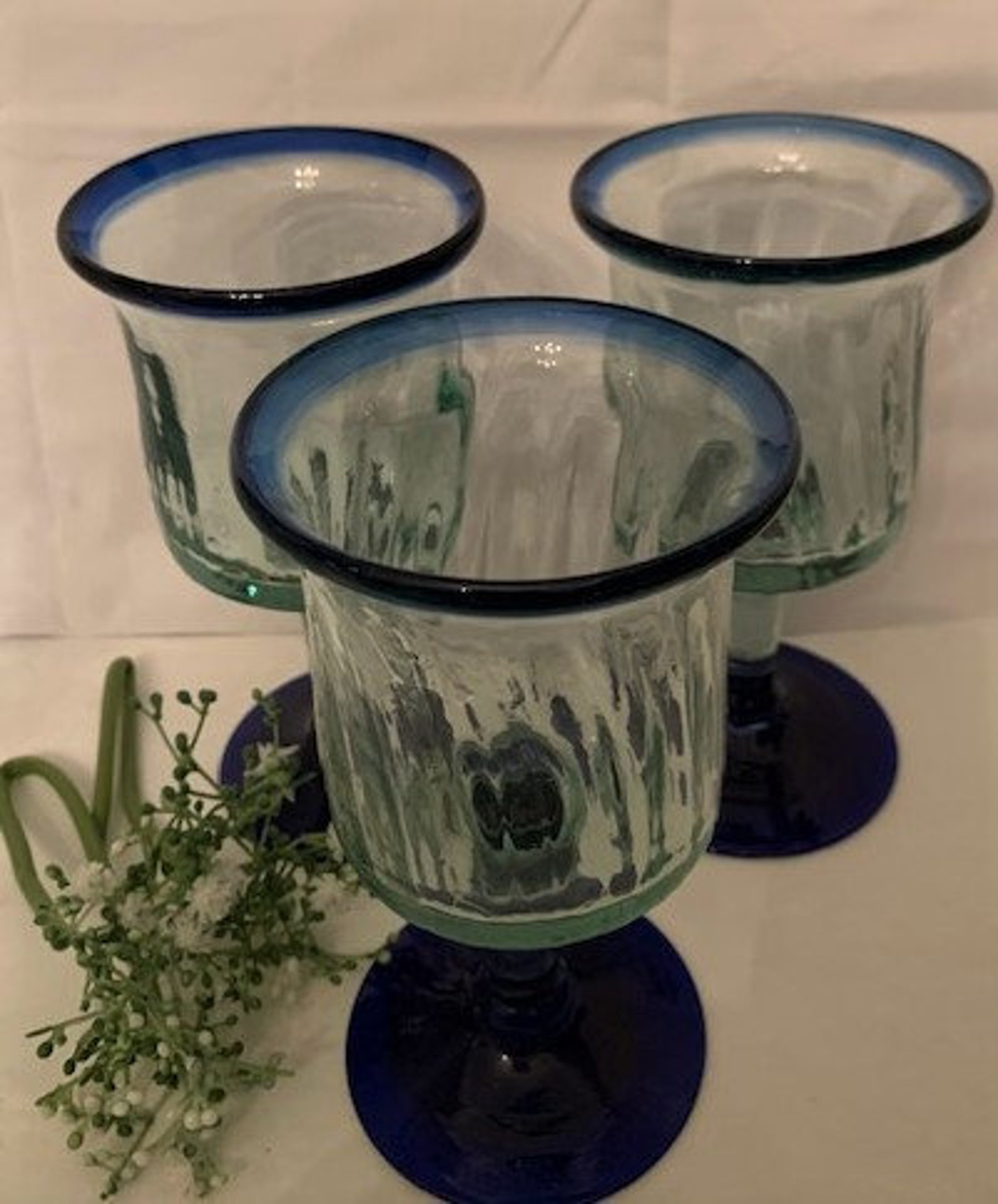 Vintage Hand-blown Mexican Wine Glasses Cobalt Blue Rim With - Etsy