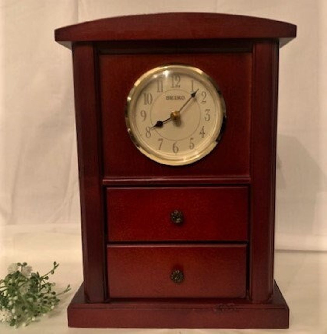 Vintage Seiko Wood Jewelry Box Mantel Clock With 2 Drawers-qxr106klh ...