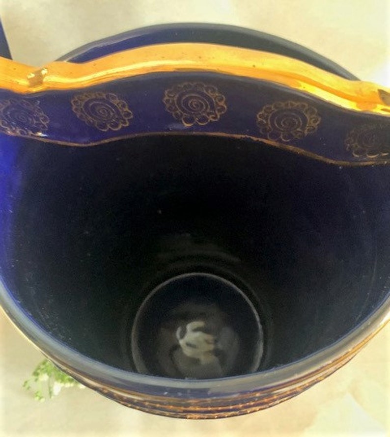Vintage Large Cobalt Blue Satsuma Porcelain Water Bucket Style W/heavy ...