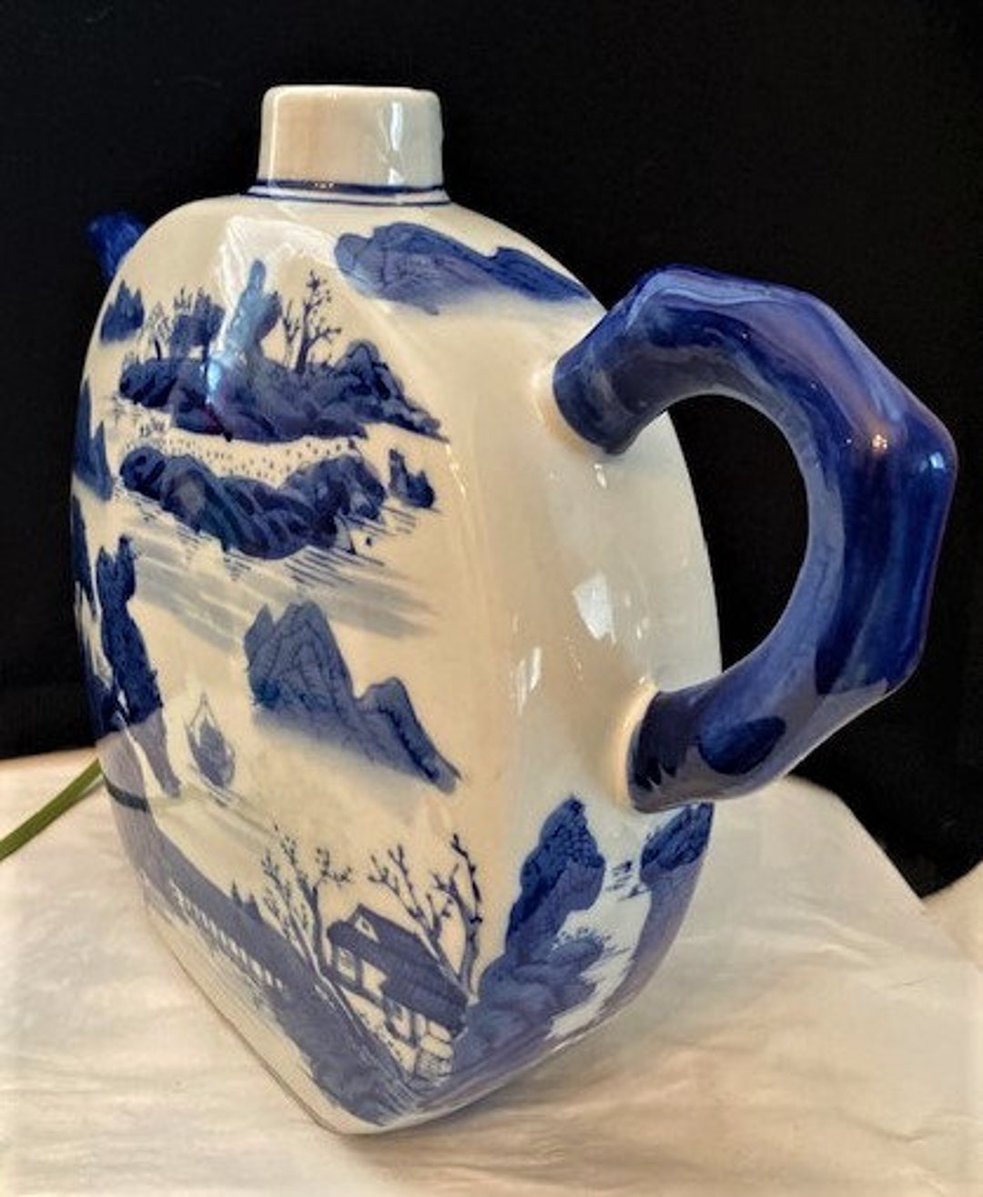 Vintage Antique Very Large Porcelain Tall Blue and White Asian Tea Pot ...