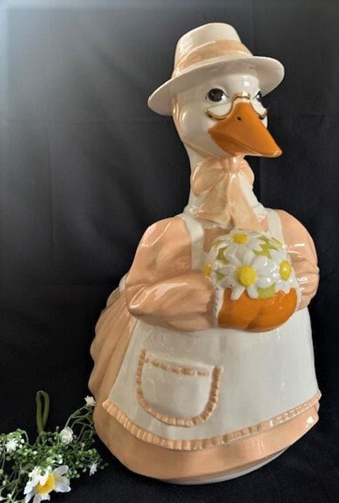 Vintage Large Mother Goose Ceramic Cookie Jar With Sun Bonnet & Daisy ...