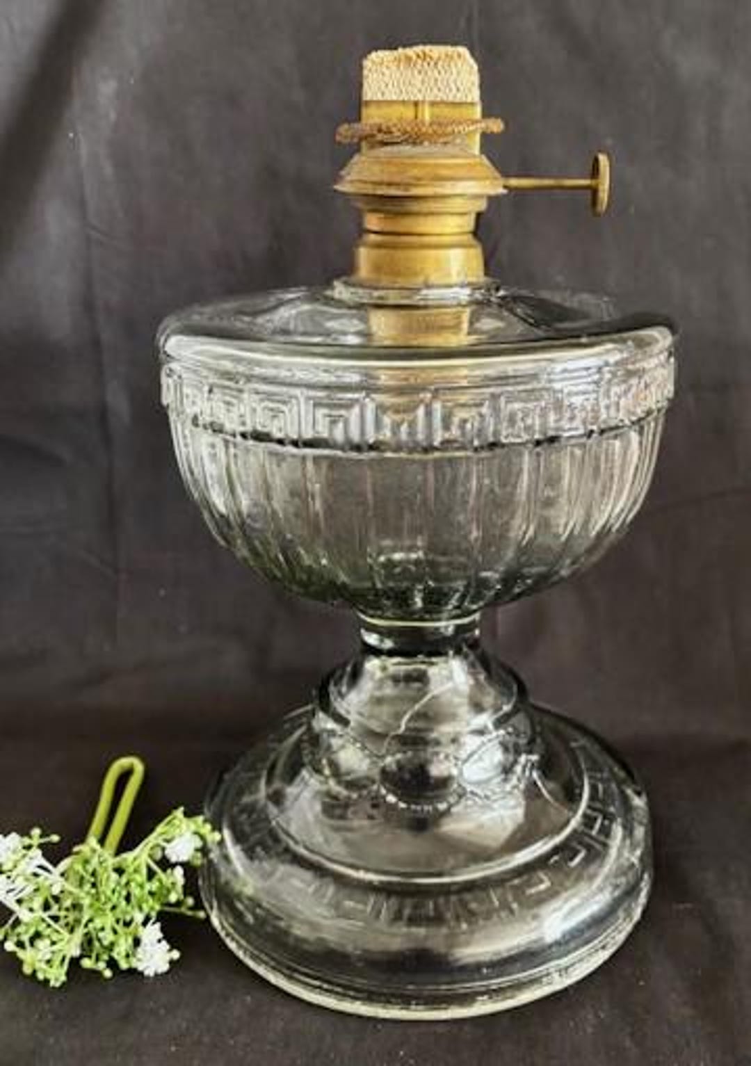 Vintage/antique Clear Glass Greek Key Pattern With Ribbed Design ...