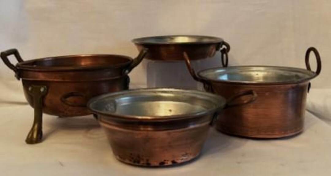 Vintage Variety Small Copper Cauldron Pot W/ Tin Lined and Handles ...