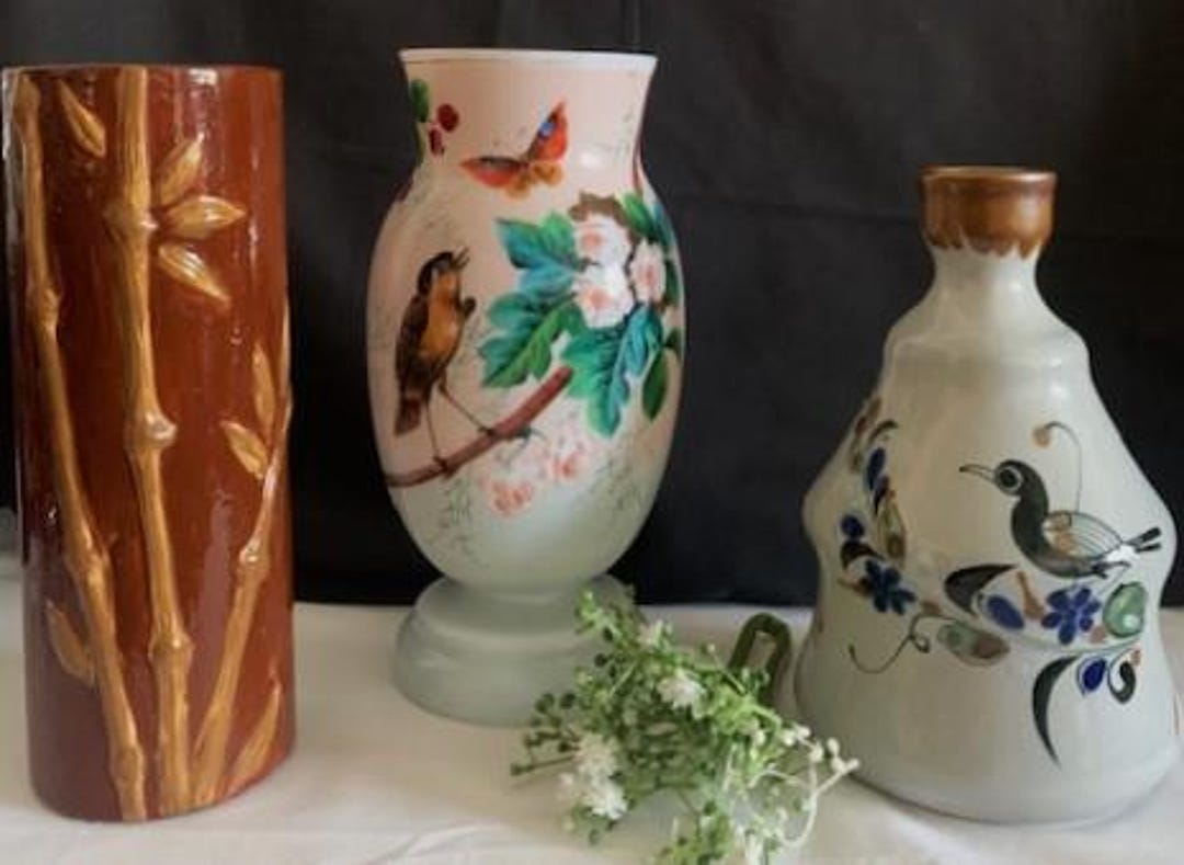 Vintage Tonala Mexican Pottery Vase-hand Painted Cylinder Ceramic Vase ...