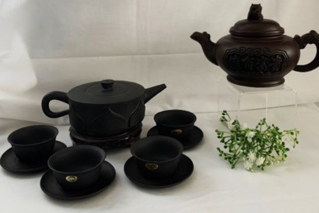 Vintage Yixing Black Clay Teapot Set & Yixing Brown Clay - Etsy