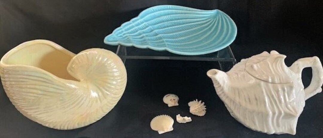 Vintage Andrea by Sadek Ceramic Blue Coastal Conch Shell Plate-white ...