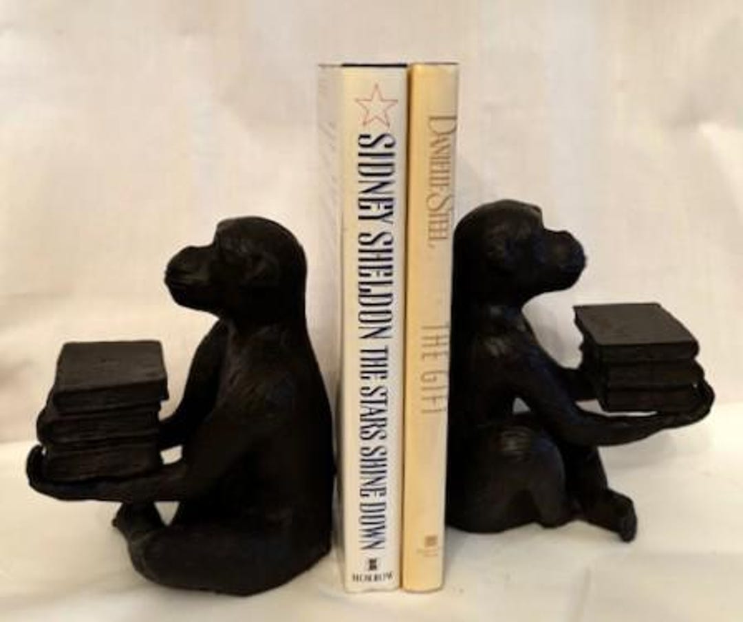 Vintage Monkey Bookends Andrea by Sadek Cast Iron Chimpanzee Figurine ...