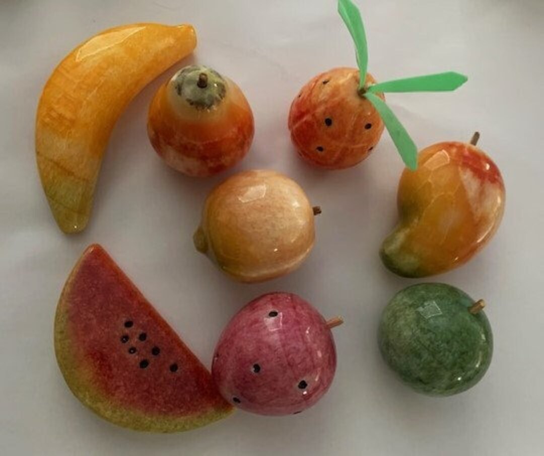 Vintage Italian Alabaster Stone Carved Fruit Decorative Colorful ...