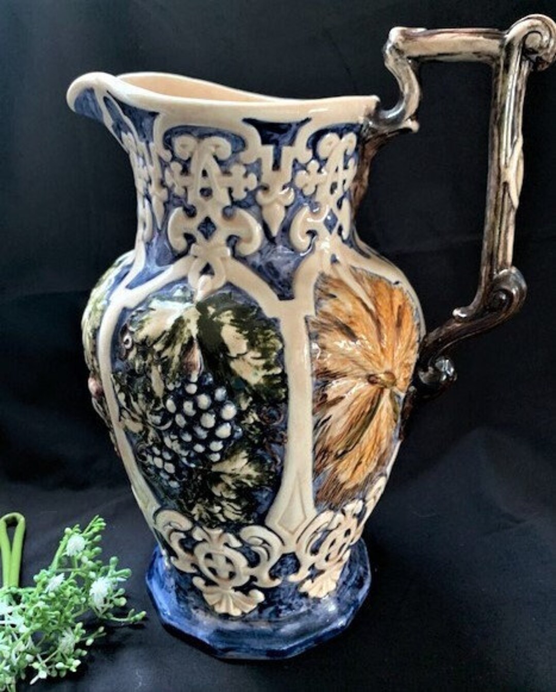 Vintage Large Tall English Pitcher Embossed 6 Pannels Design-embossed ...