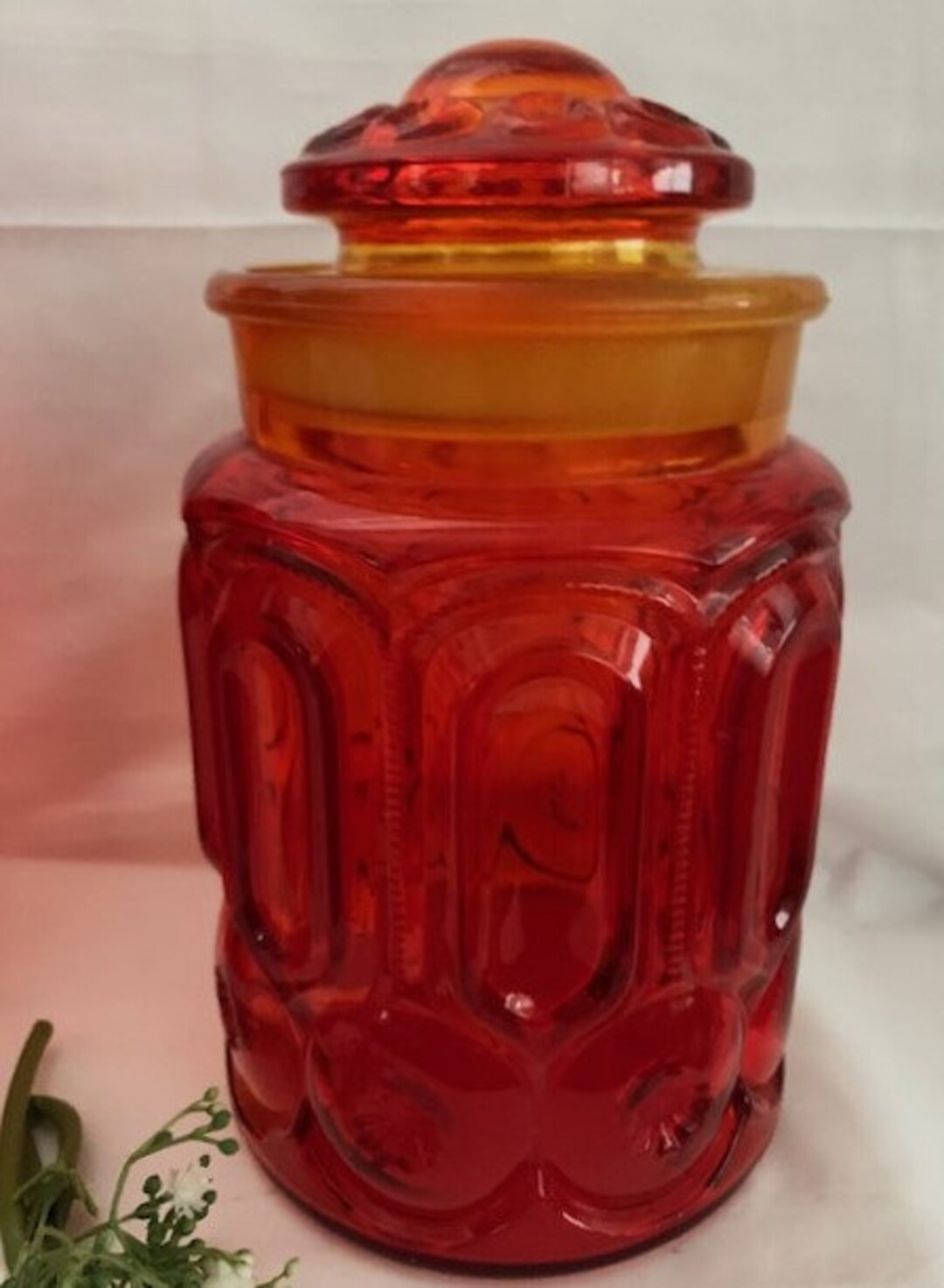 Vintage L.E. Smith Moon and Stars Collection Amberina Orange Red ...
