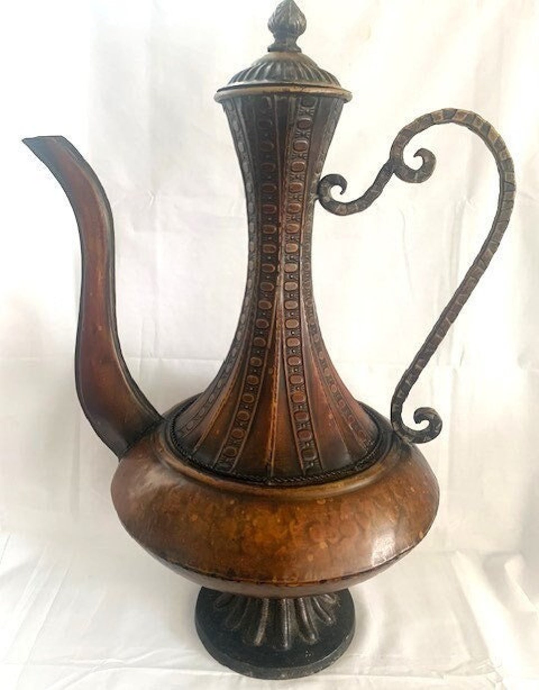 Vintage Hand Made Hammered Copper and Metal Decor Tall Footed Tea ...
