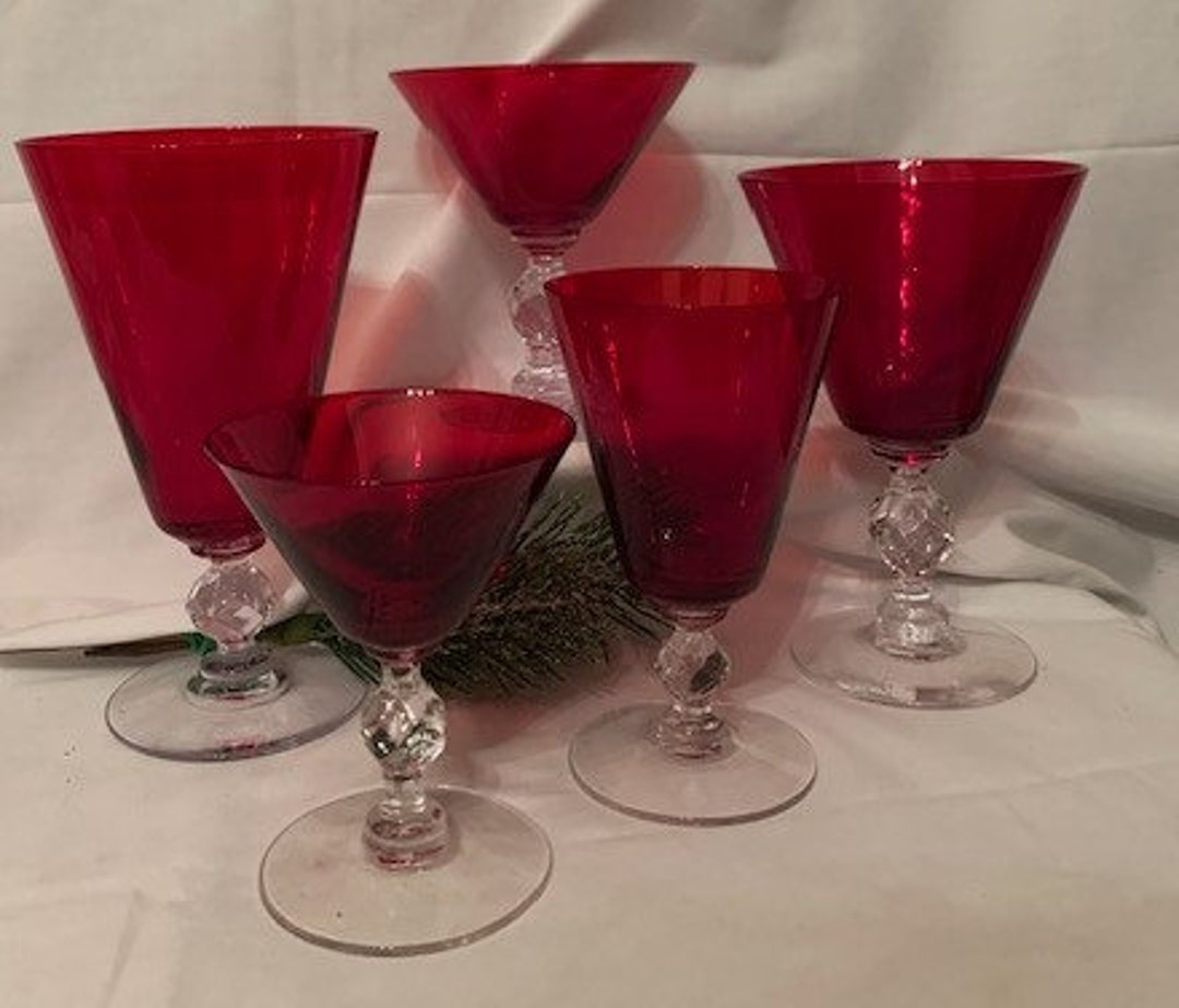 Vintage Old Morgantown Ruby Red Assortment of Glasses- Martini, Water ...