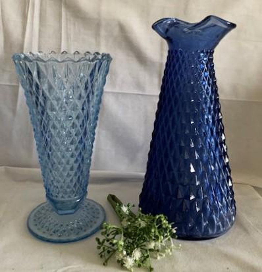 Vintage Indiana Glass Regal Blue Diamond Point Cut Glass -diamond Point ...