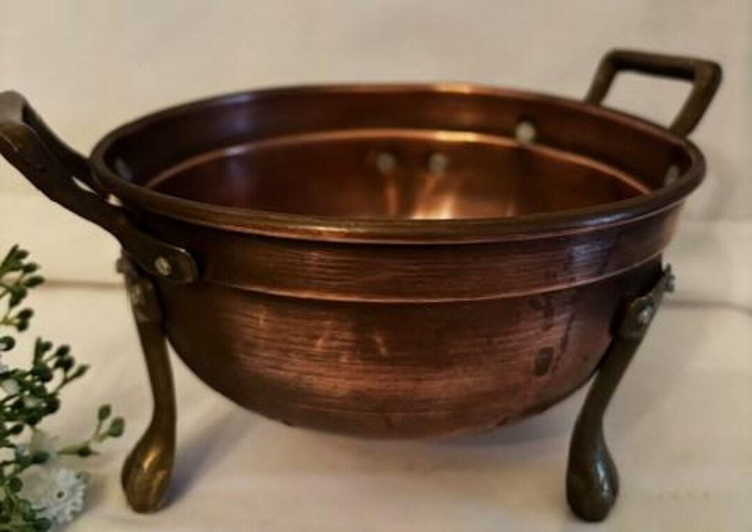 Vintage Variety Small Copper Cauldron Pot W/ Tin Lined and Handles ...