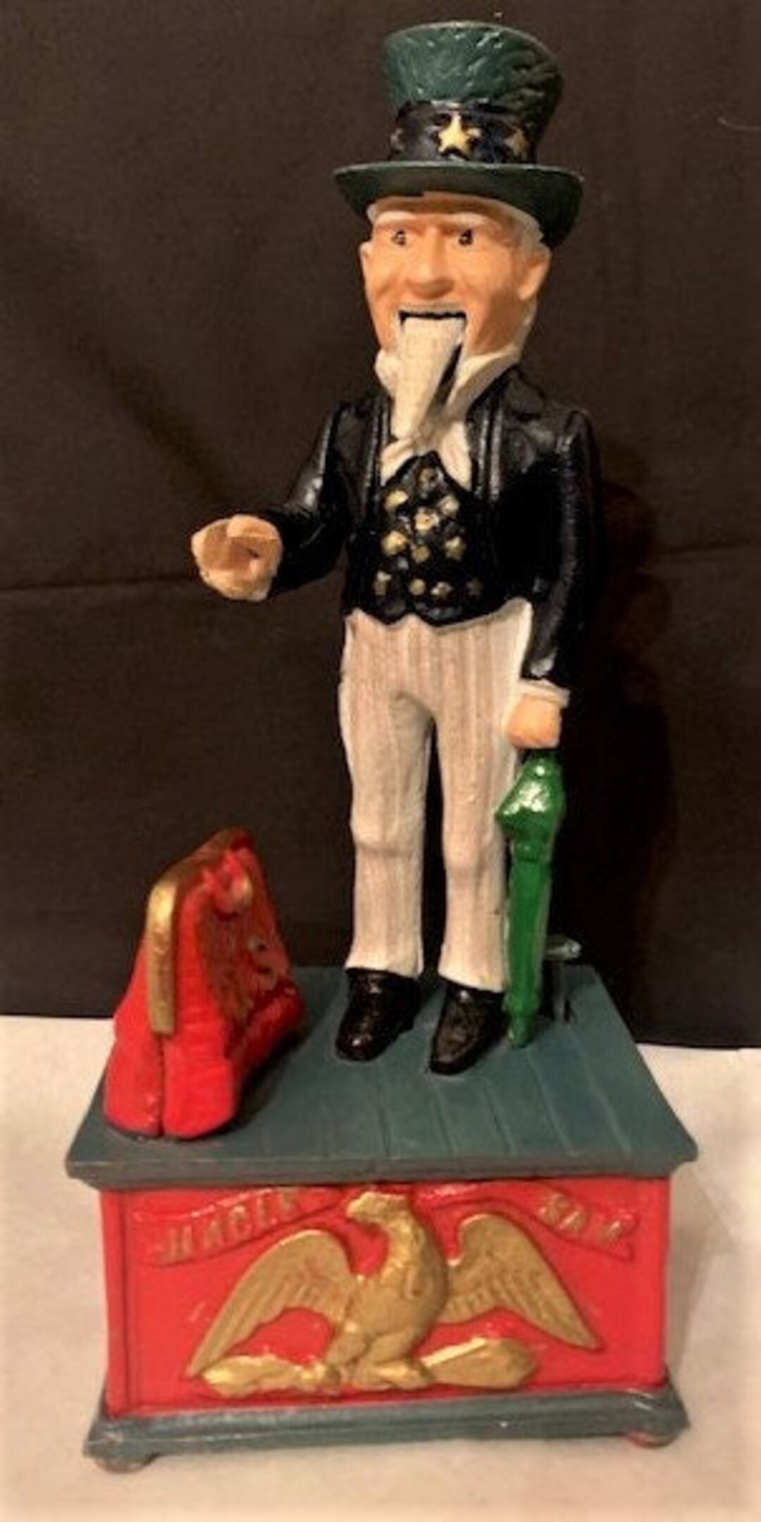 Vintage Uncle Sam Cast Iron Working Mechanical Coin Pigg Bank ...