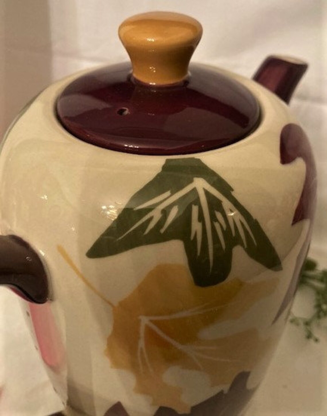 Vintage Tall Large Coffee Tea Pot by Huesnbrews- Fall Leaves Pattern ...