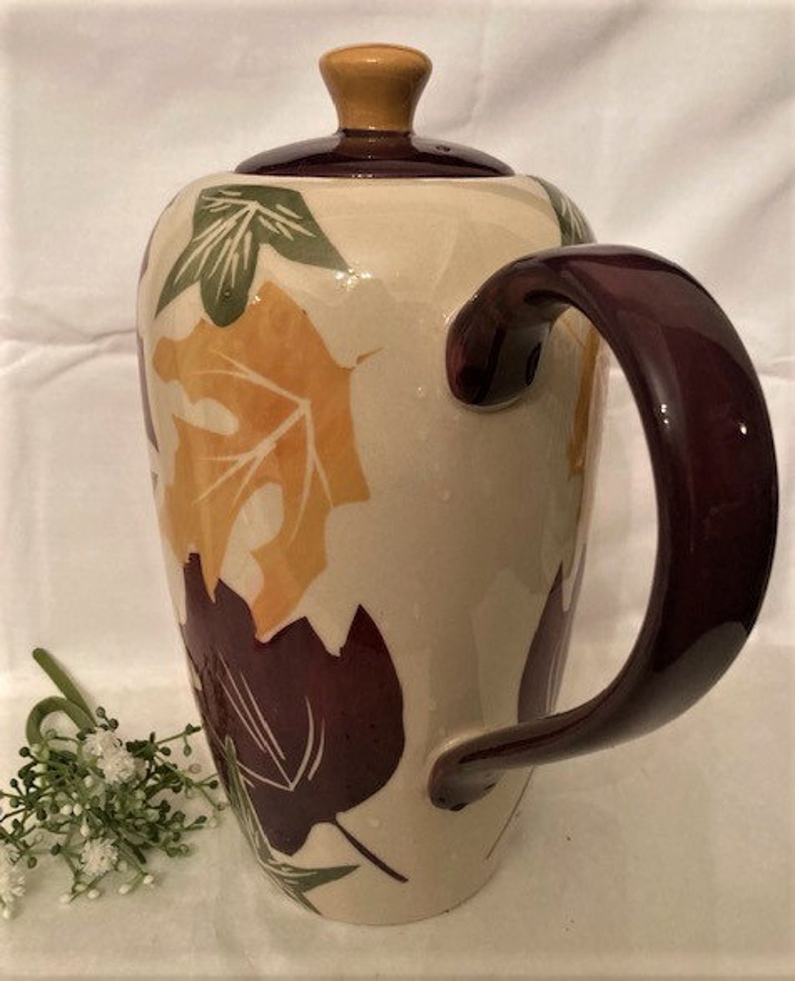 Vintage Tall Large Coffee Tea Pot by Huesnbrews- Fall Leaves Pattern ...
