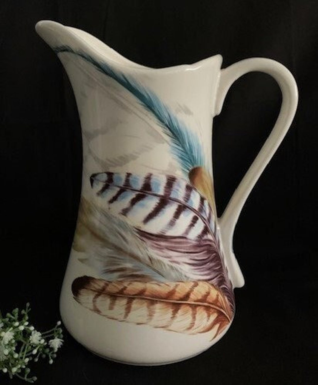Vintage Pier 1 Imports Irestone "feather" Large Ceramic Water Pitcher ...