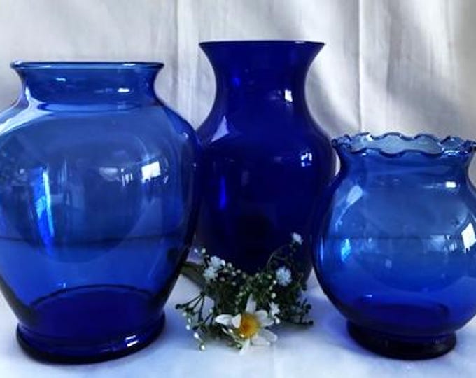 Vintage Vases/ Cobalt Blue Glass/tablescape /wedding Decor/flower Shop ...