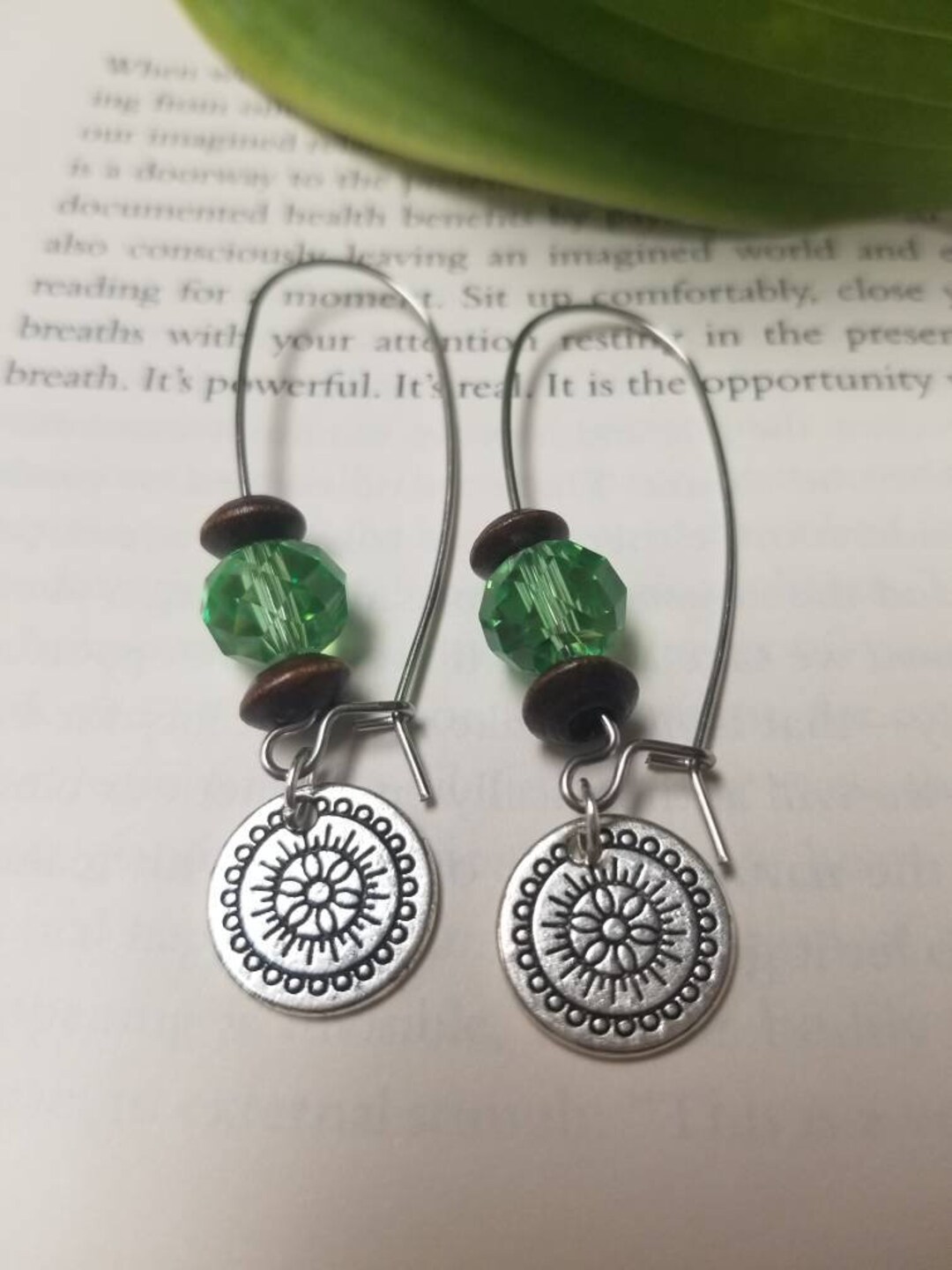 Green Wood Mandala Large Kidney Wire Drop Earrings - Etsy