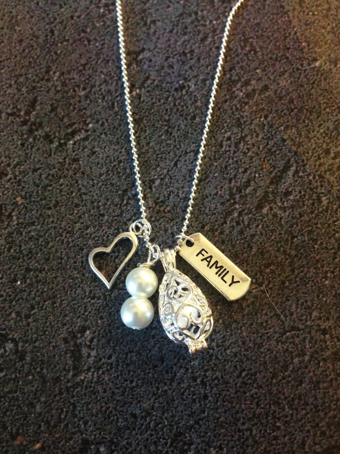 Silver Pearl Heart Family Diffuser Necklace - Etsy